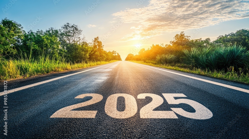 A clear road leading into a bright future with "2025" marked on the ...