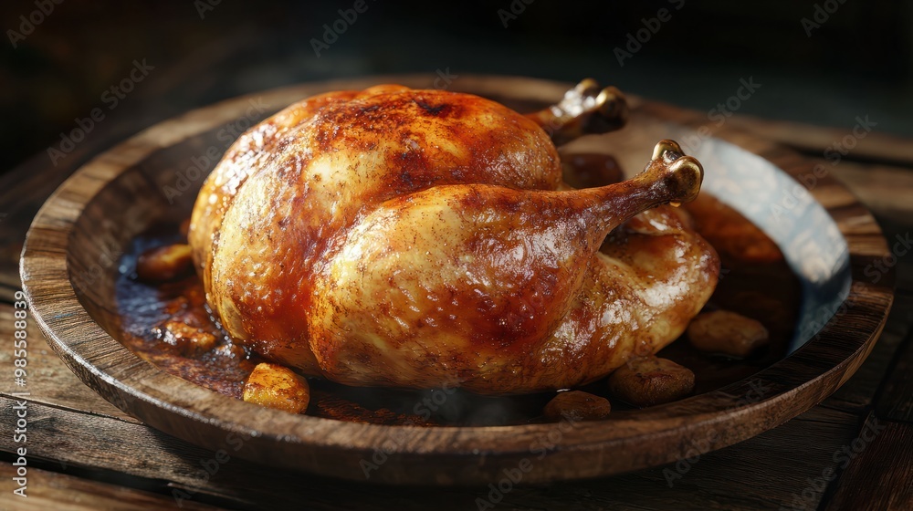 The skin of the roast chicken is expertly seasoned, boasting a deep ...