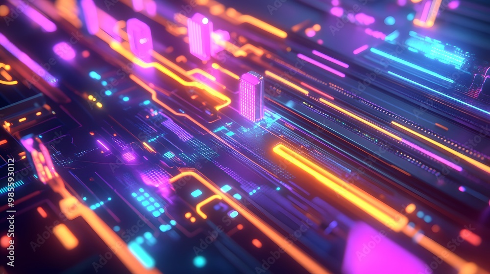 An abstracted, dynamic diorama of machine learning infrastructure, with ...