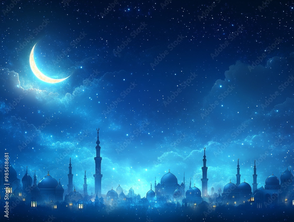 simple ramadan background with glowing moon Stock Illustration | Adobe ...