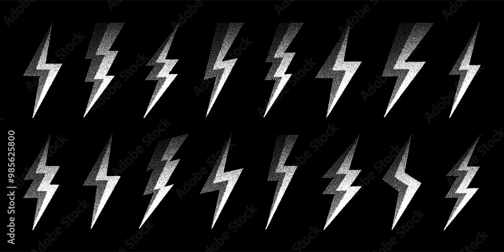Lightning bolt icons collection. Dotted flash symbol, thunderbolt ...