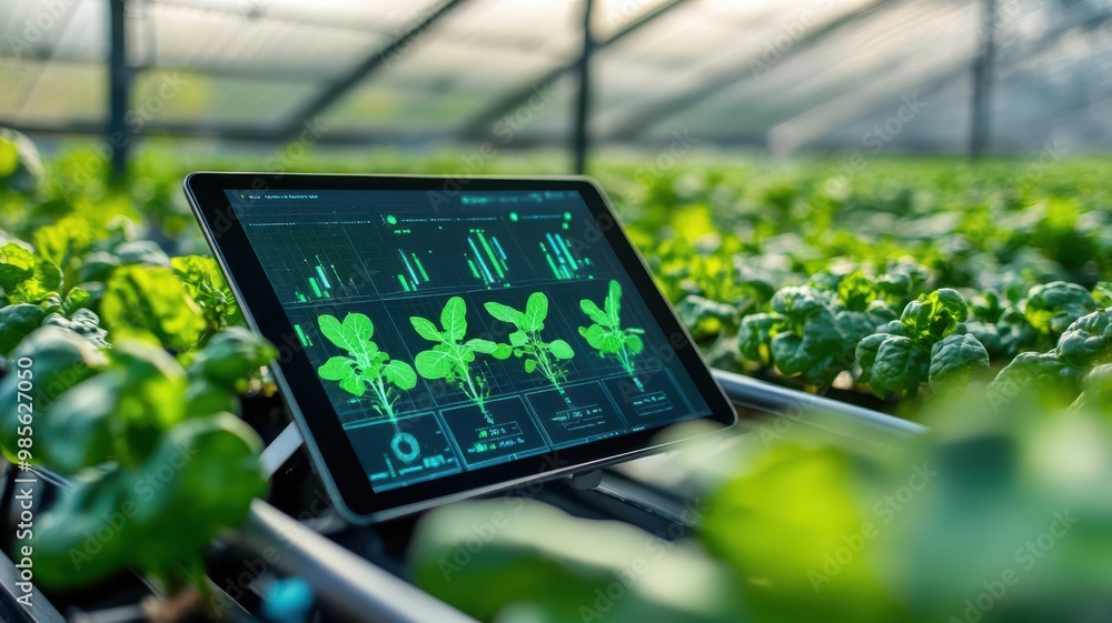 Digital tablet displaying real-time plant data, connected to smart ...