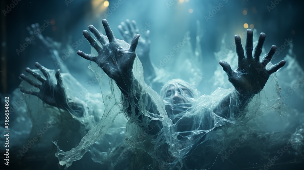 Foto de Stock Ghostly hands reaching out from the ground, trying to ...