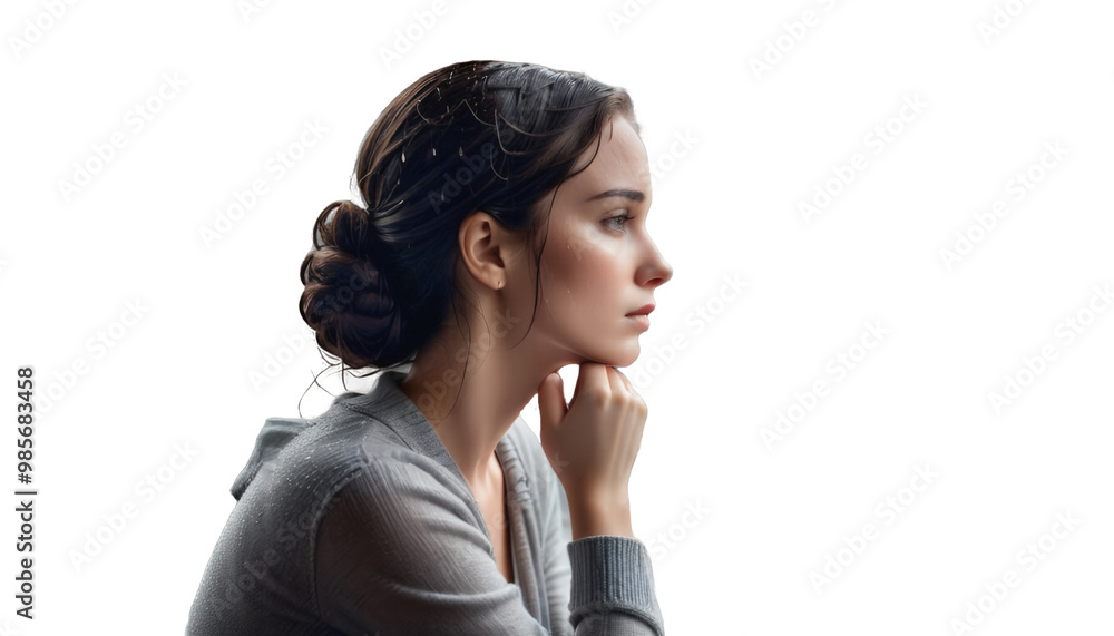 gazing out grief rain streaked thought woman window stricken lost woman ...