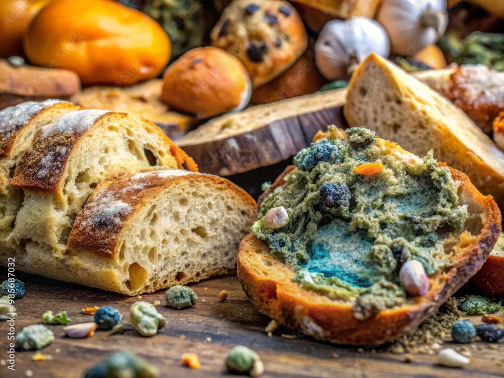 Frightful darkness descends upon the dusty counter, where moldy bread ...