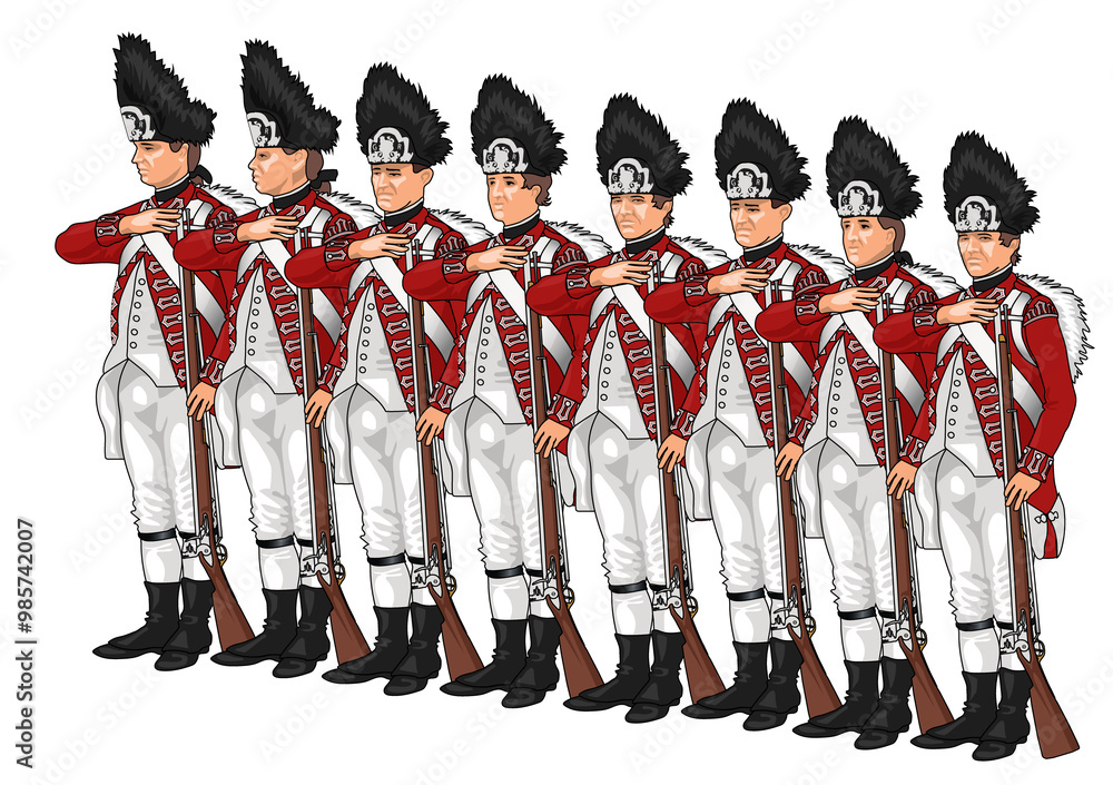 Group of British Grenadiers from American Revolutionary War. They are ...