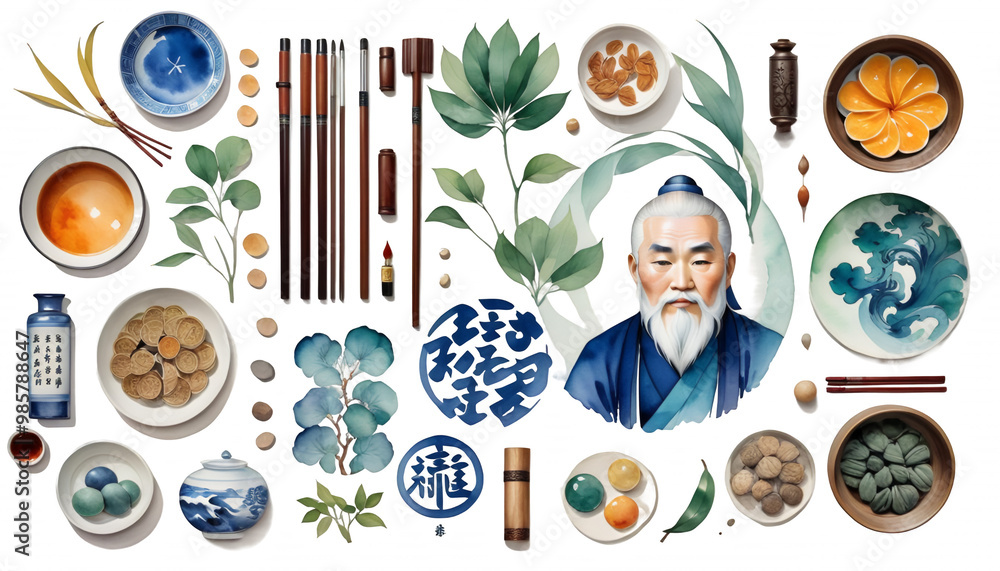 taoist lao vertical philosopher illustration watercolor tse also known ...