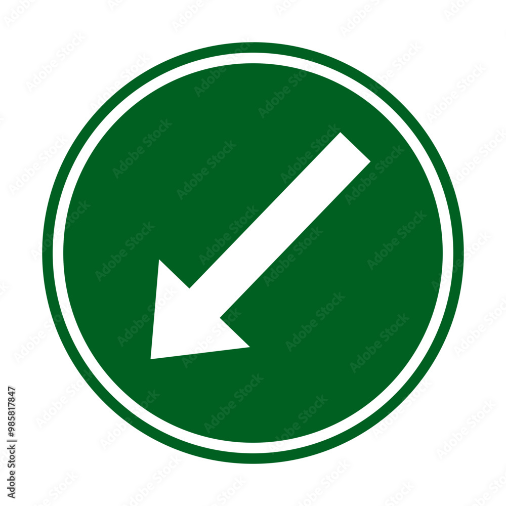 Green Icon for Roads and Directions | Left Down Corner Arrow Direction ...