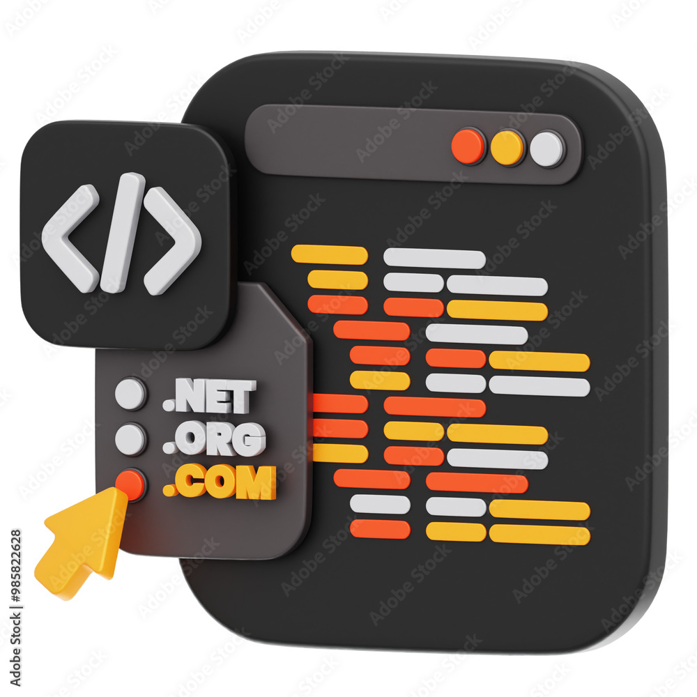 3D illustration of showing domain choices like .com, .net, .org with ...