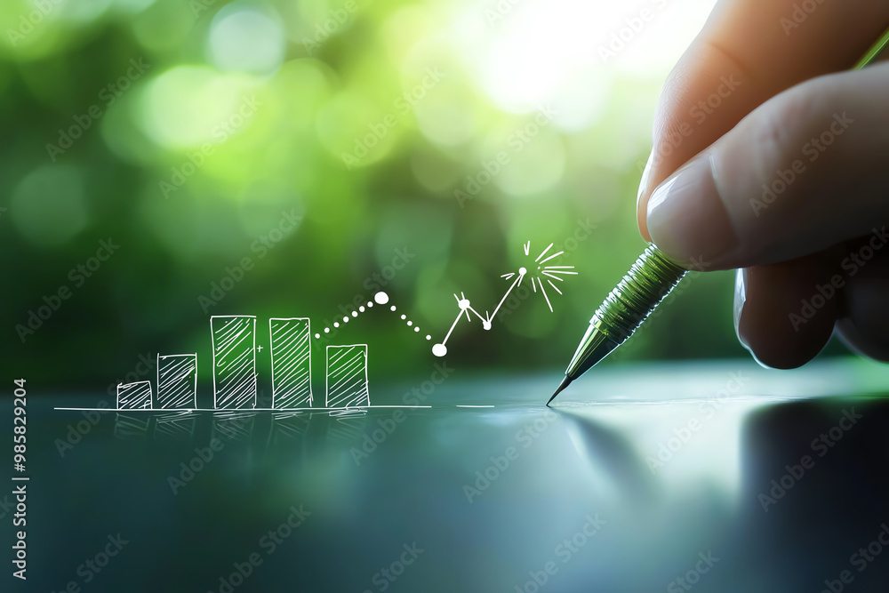 Ilustración de Stock Hands drawing a progress chart with goals marked ...