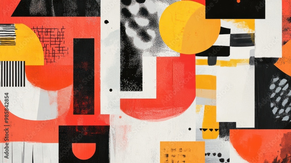 Collage of bold shapes, typography, and abstract patterns, perfect for ...