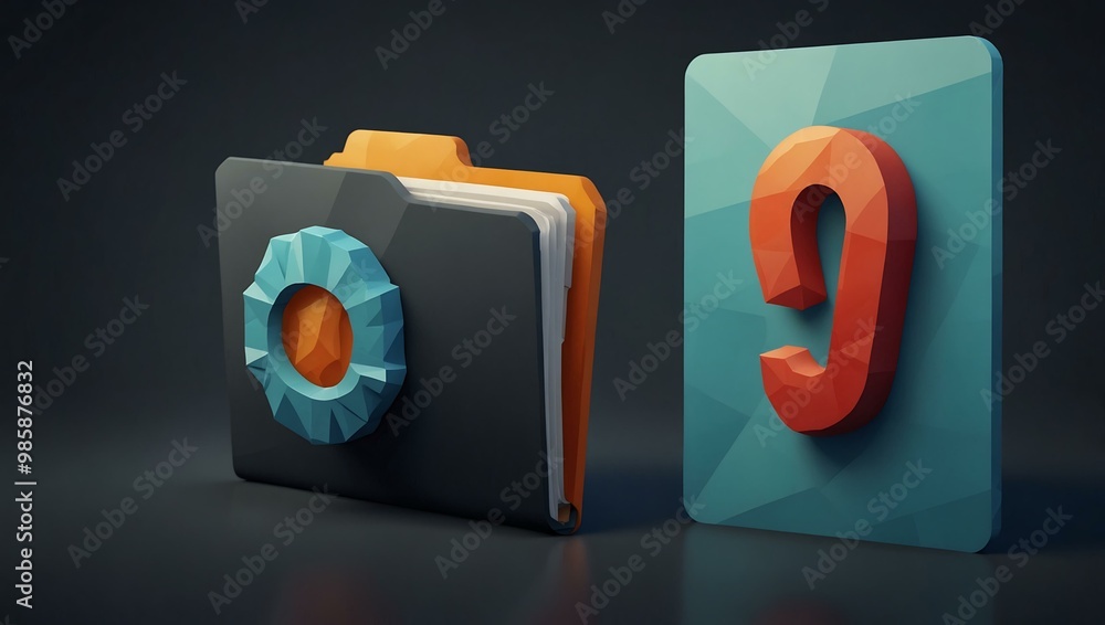 Ilustración de Stock 3D error folder icon with exclamation mark in low poly design. | Adobe Stock