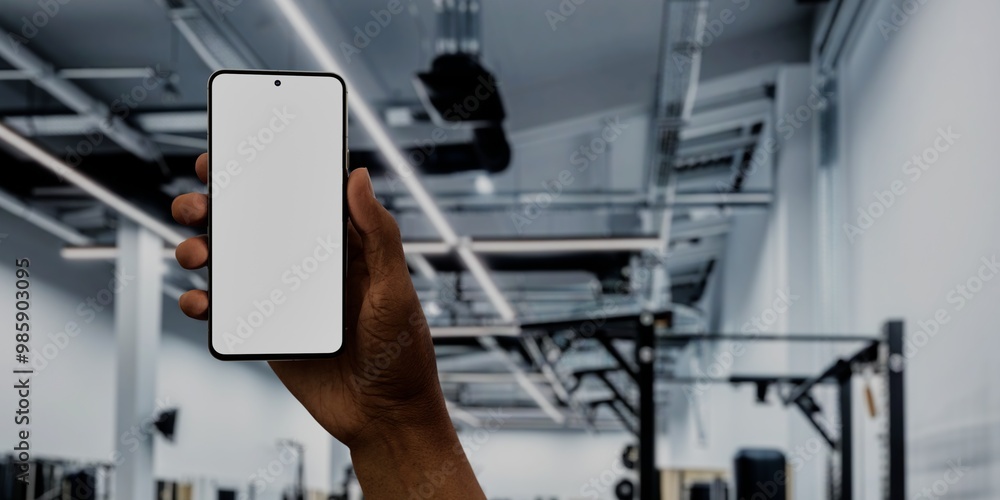Black African-American male using smartphone with a blank white screen ...