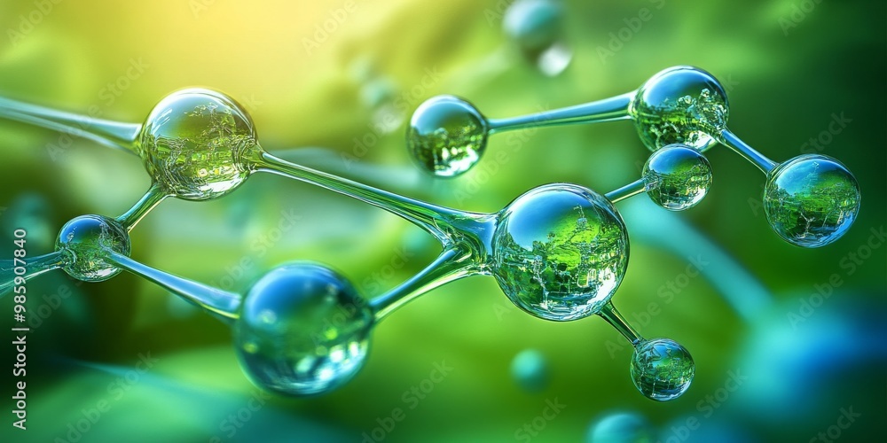Visual representation of green hydrogen (H2) molecules on a vibrant ...