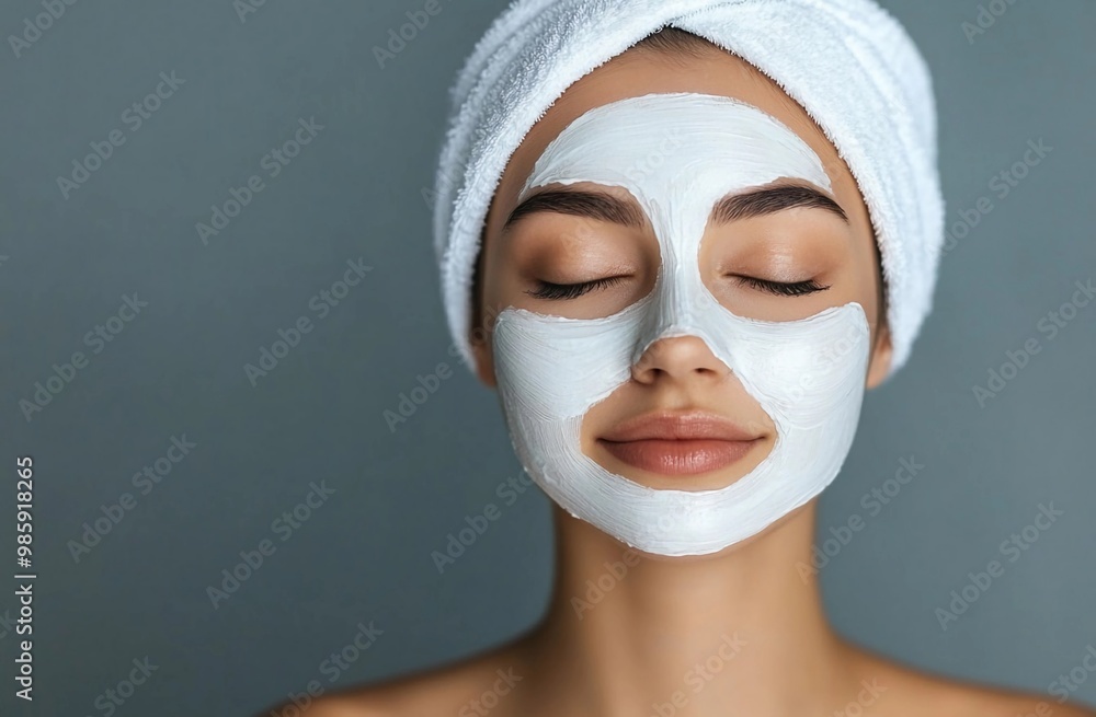 Cosmetology, portrait of a girl, face mask. Minimalism, space for text ...