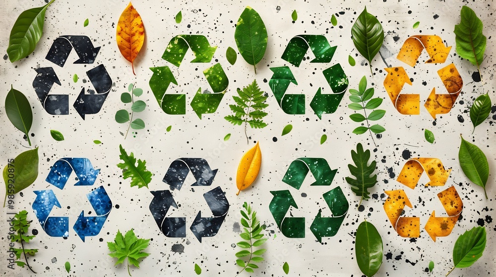 Ecofriendly clip art featuring recycling symbols green leaves earth ...
