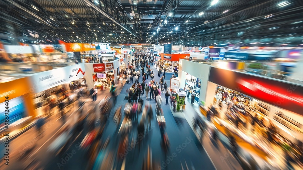 Dynamic business expo with a lively trade show floor featuring bustling ...