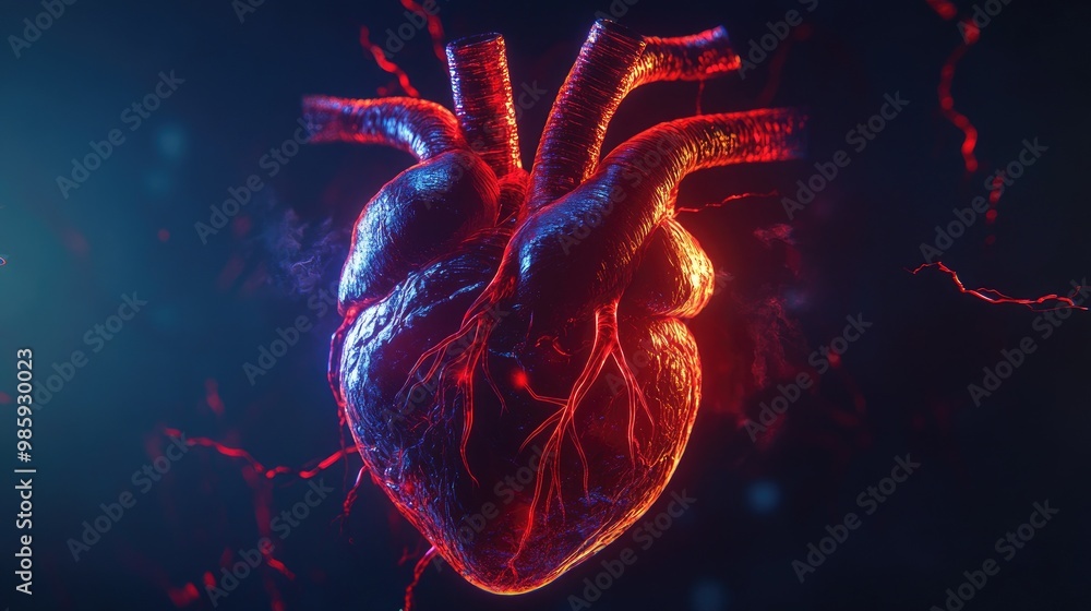 Cross-section of human heart showing internal chambers and blood ...