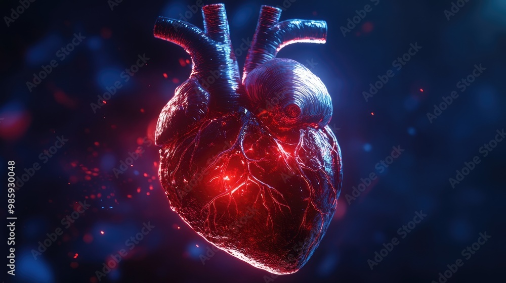 Cross-section of human heart showing internal chambers and blood ...