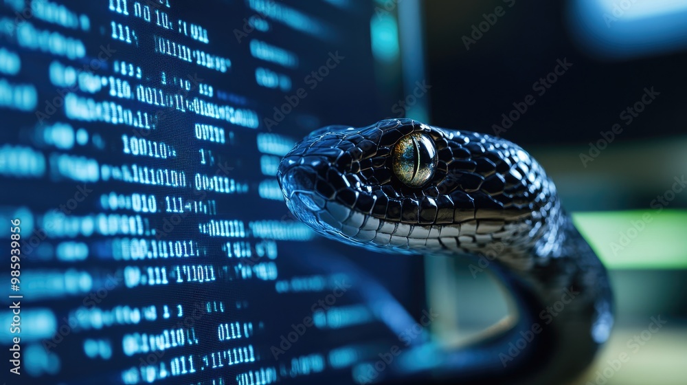 Python coding: A computer screen displaying Python code with a digital ... Python coding: A computer screen displaying Python code with a digital ...