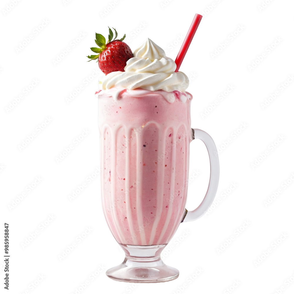 Strawberry milkshake with whipped cream, isolated, transparent ...