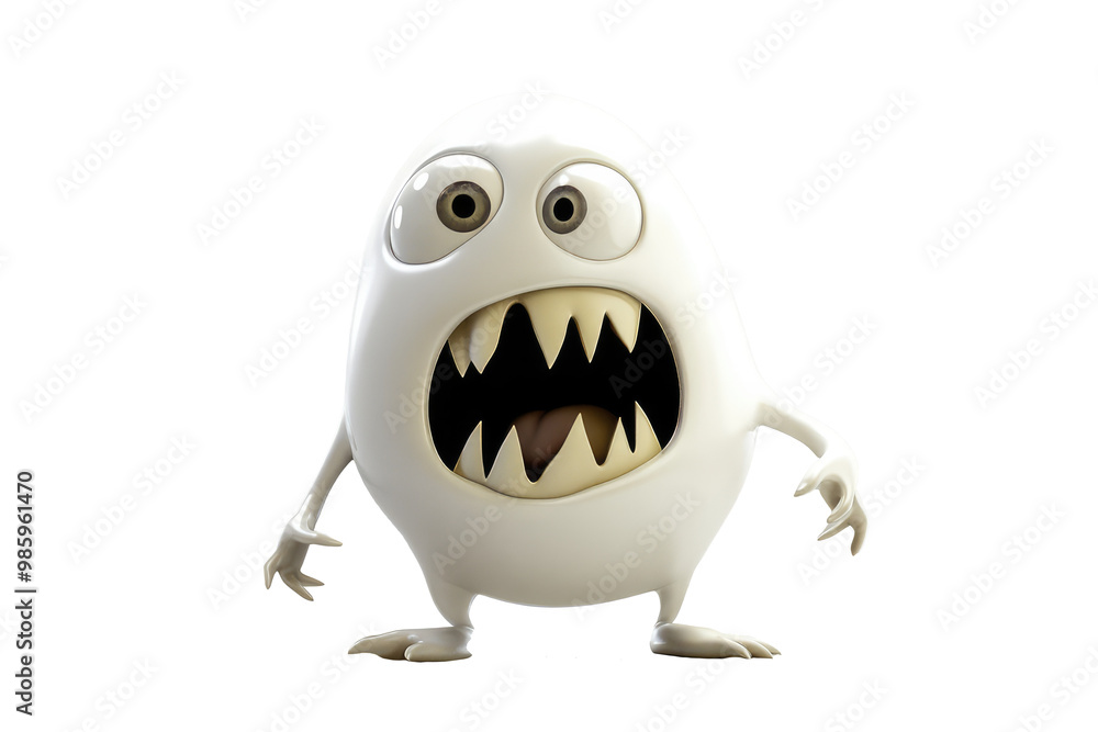 An oval-shaped animated monster with large, sharp teeth and bulging ...