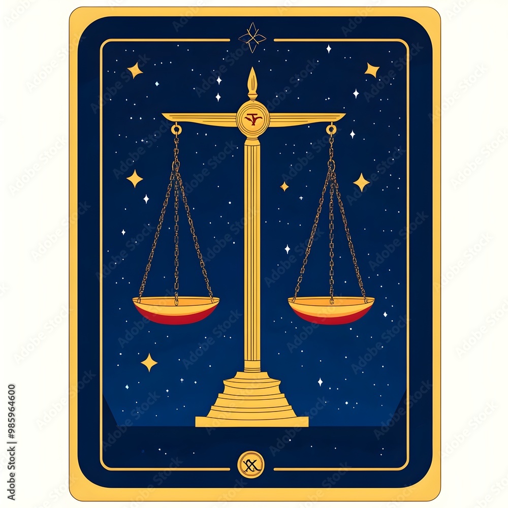 Balanced Scales of Justice Symbolic Tarot Card Design with Cosmic Night ...