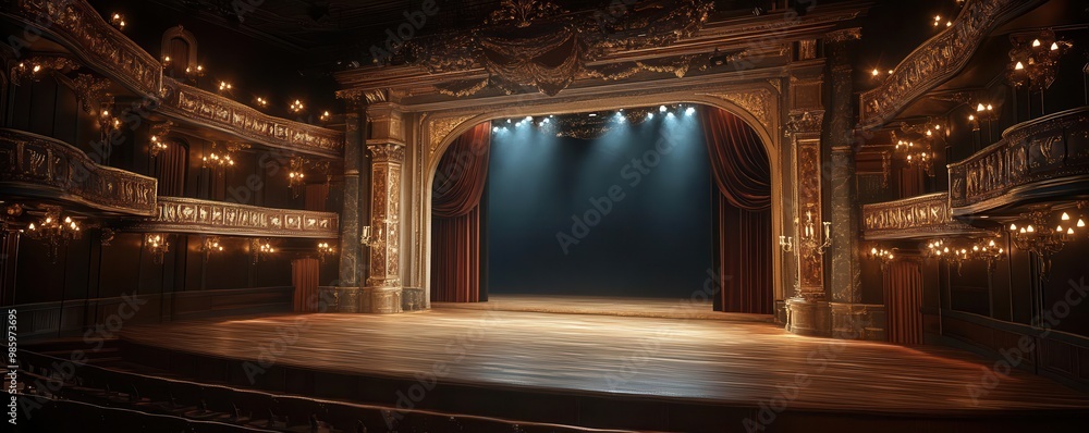 Stage performance design theater flat design, side view, Shakespearean theme, 3D render ...