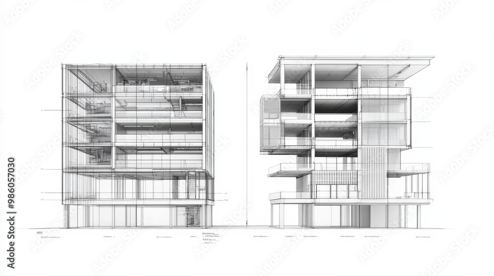 Detailed architectural drawing of a modern building design showcasing ...