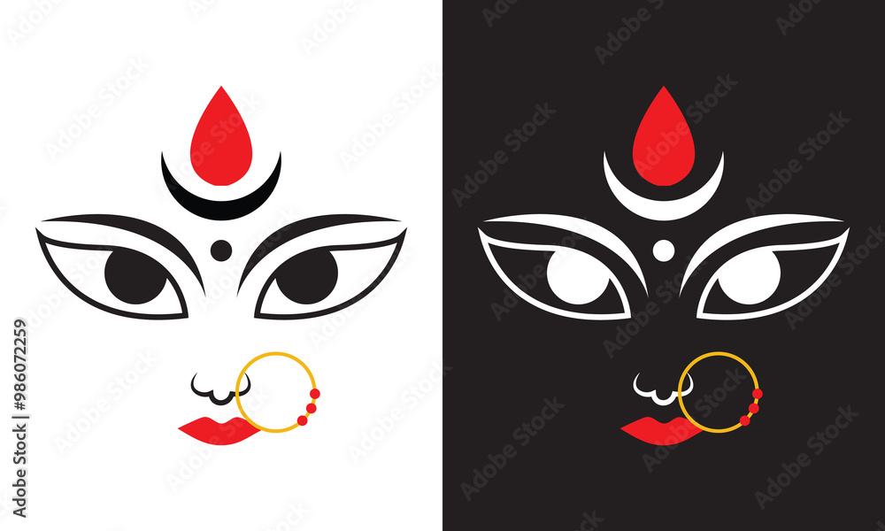 Lord Durga face vector icon. Lord Ambica eyes and tilak icon. isolated ...