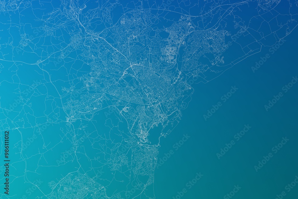 Map of the streets of Cardiff (UK) made with white lines on greenish ...