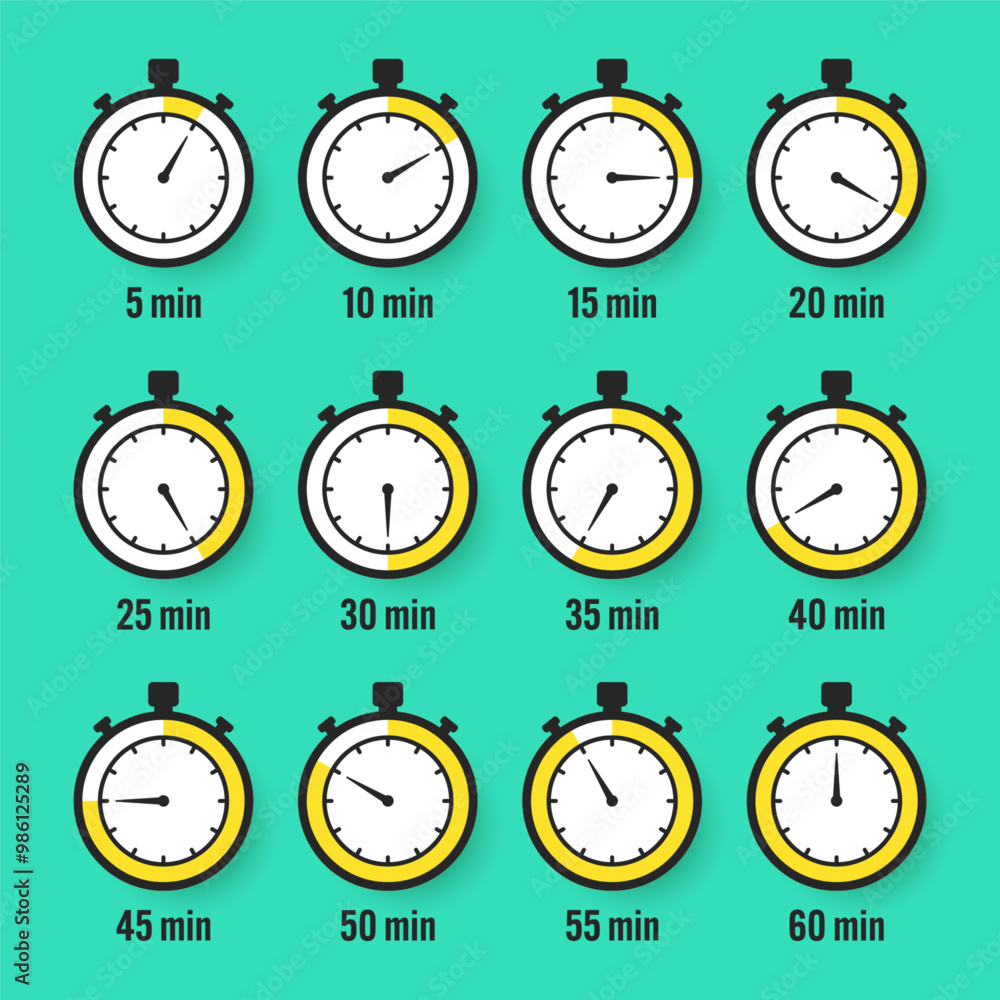 Stopwatch icons. Colorful simple chronometer, time counter with dial ...