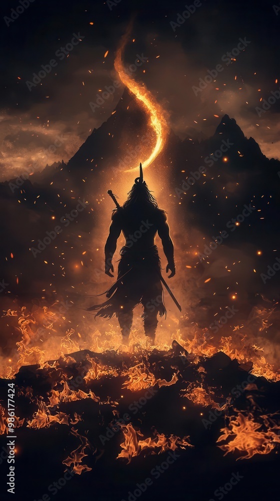 Shiva as the lord of cremation grounds, standing among burning pyres ...