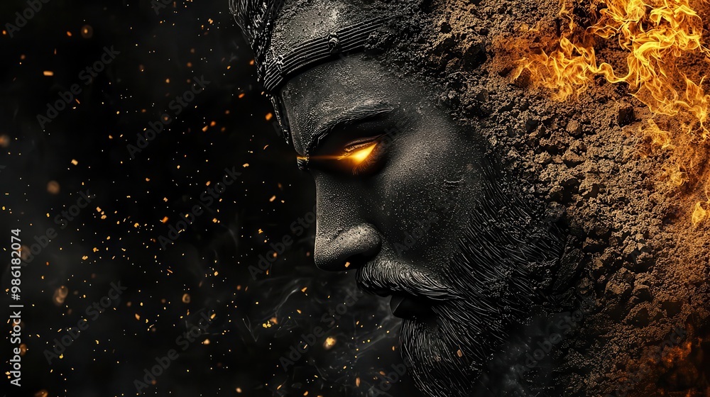 Shiva with his third eye blazing, turning a mountain into ashes with ...