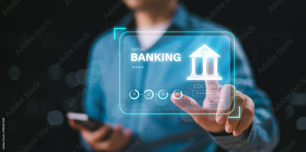 Bank account online technology concept. Virtual banking transformation ...