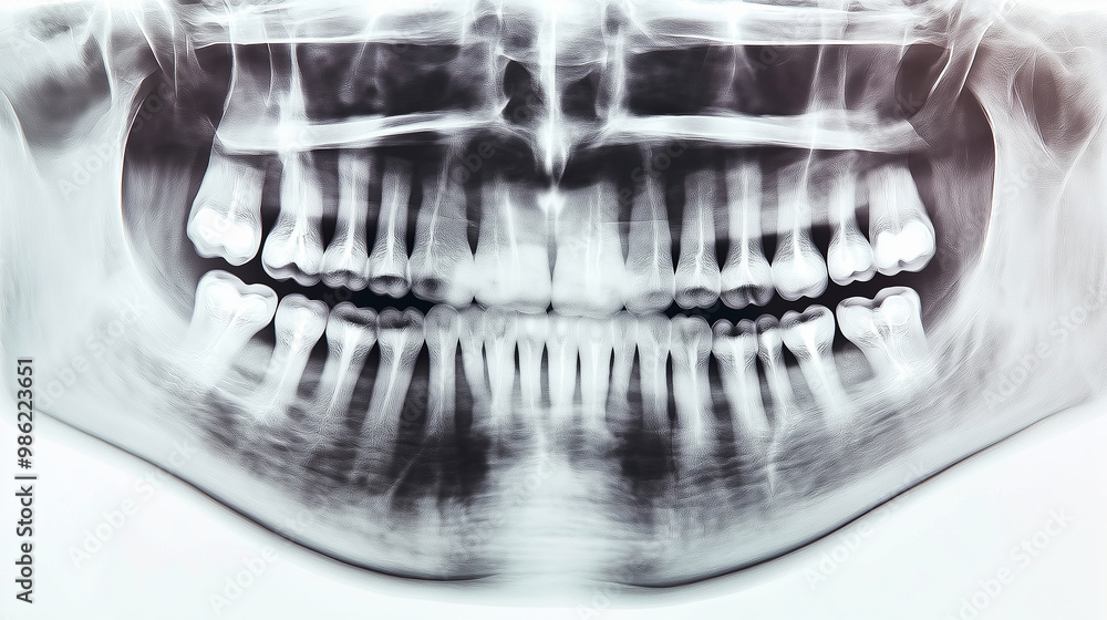 Panoramic dental X-ray, orthodontic assessment, complete teeth ...