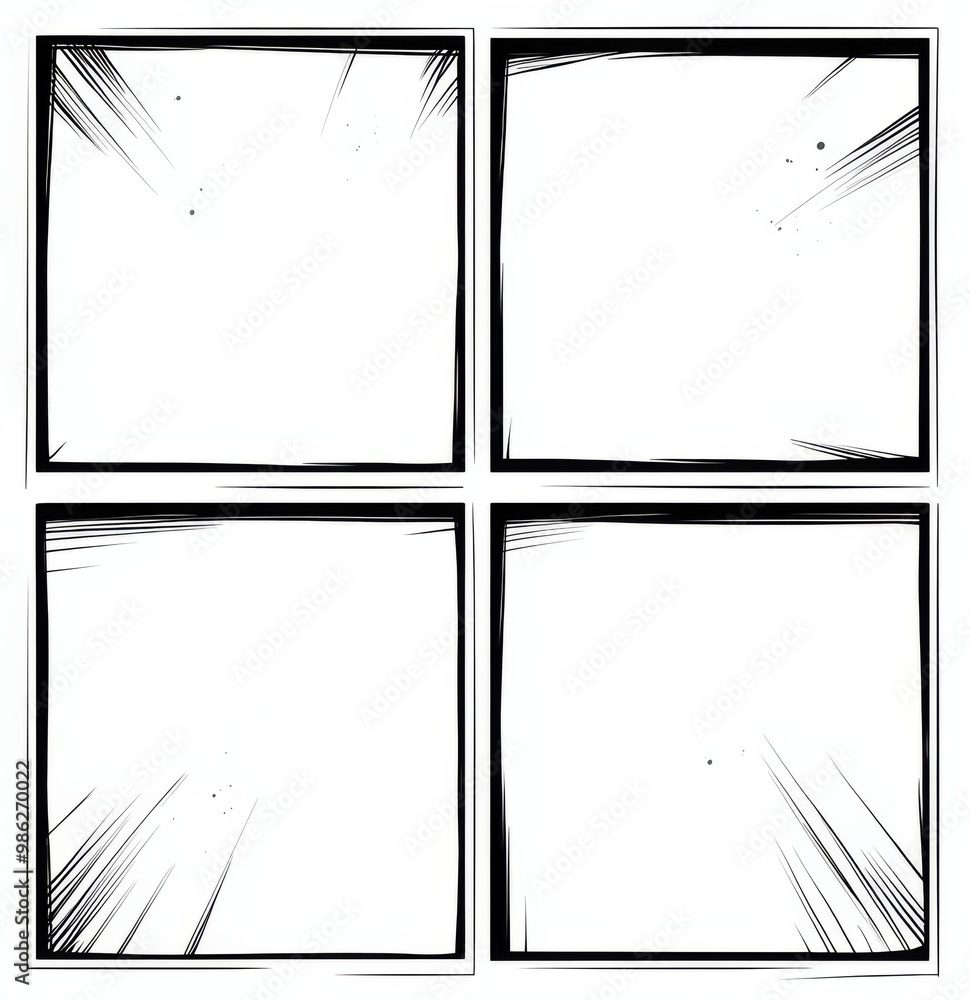 Four-Panel Comic Frame with Speed Lines on a Blank White Background for ...