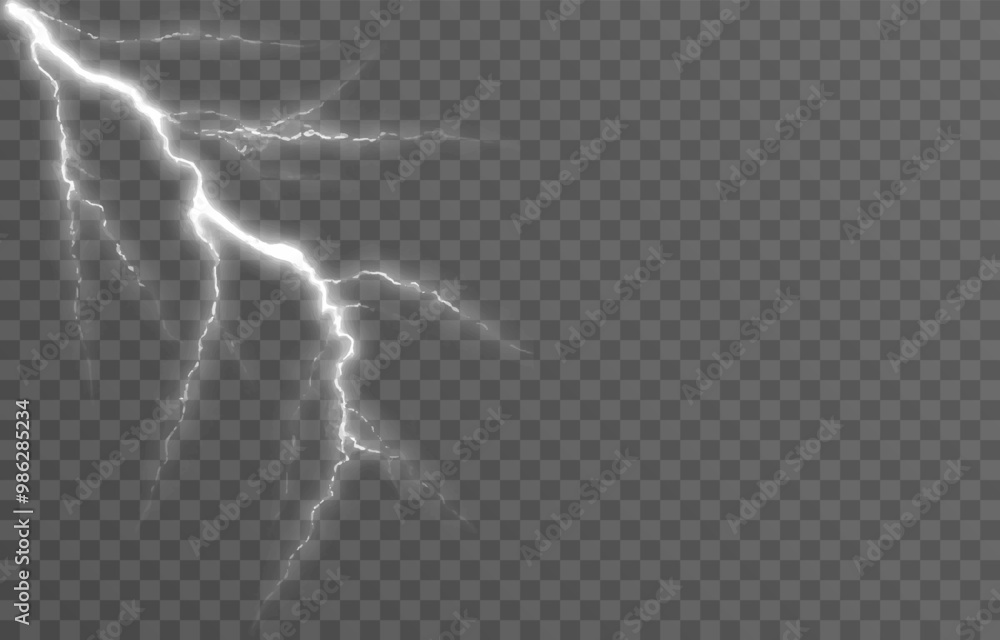 Lightning on an isolated transparent background. Flash of light ...