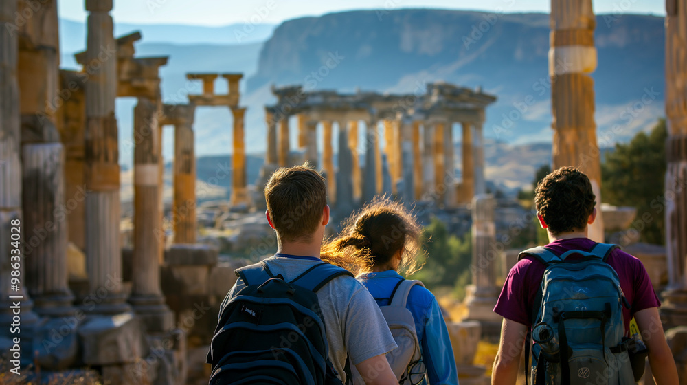 Group of students walks through ancient ruins, admiring the impressive ...