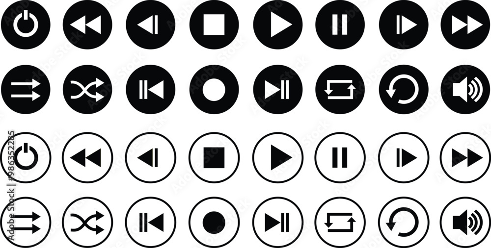 Media player flat icons set. Collection of multimedia symbols isolated ...