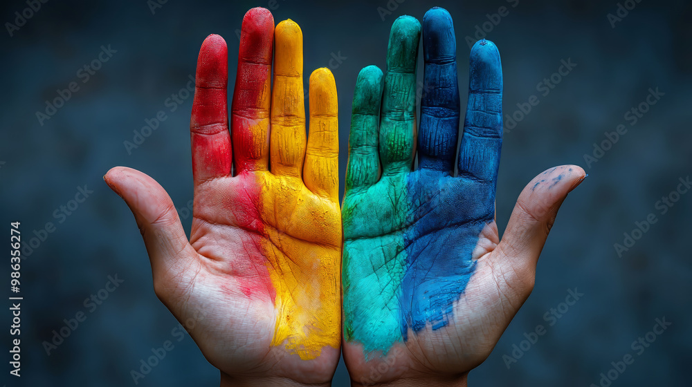 hand painted with rainbow color, inclusive culture, respect and equity ...