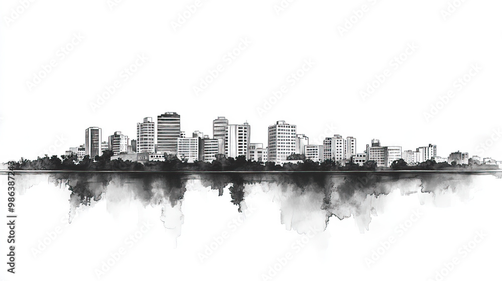 Ponce, Puerto Rico, black and white pen pencil hand-drawn effect ...