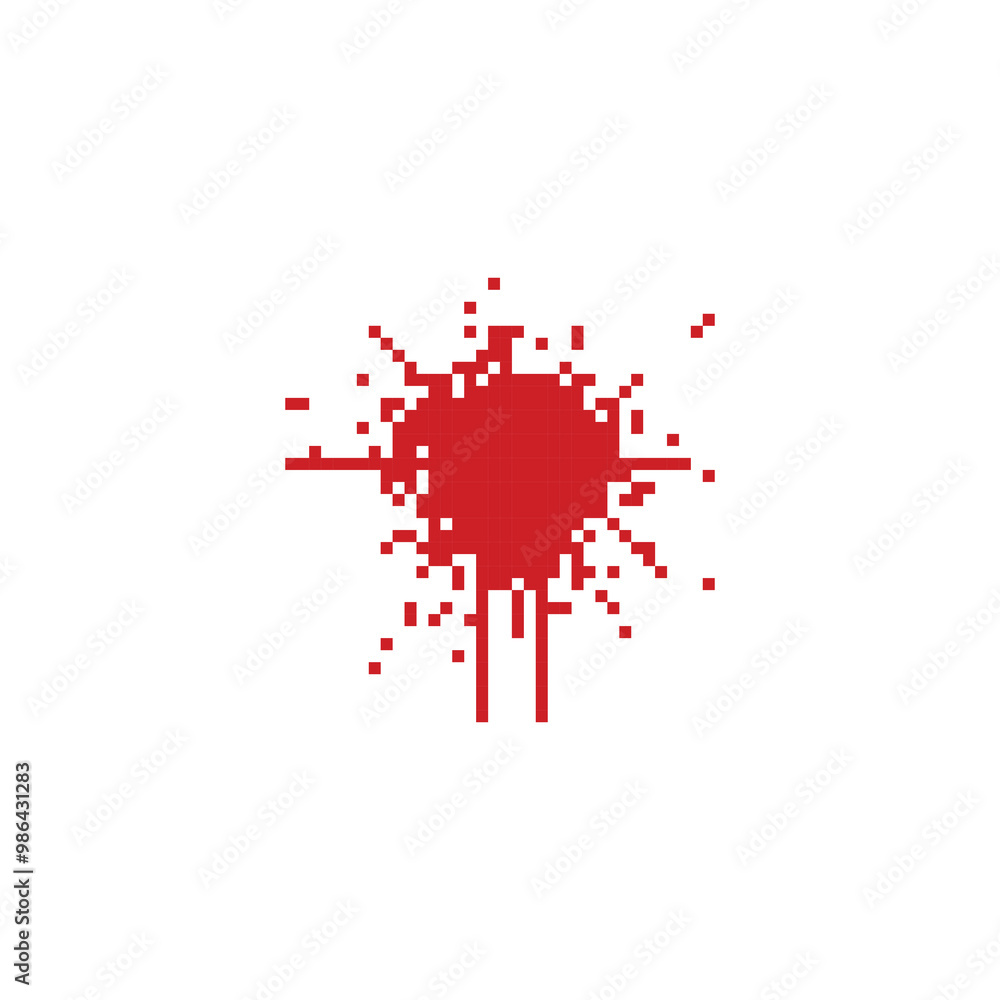 Red blood splatter in pixel art style. Pixelated blood stain with drips ...