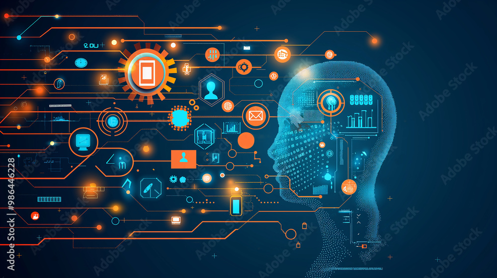 The concept of LLM, AI Large Language Model with icons concept. AI deep ...