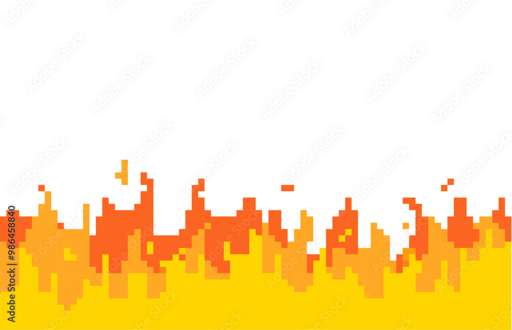 Pixelated fire illustration. Simple pixel art of orange and yellow ...