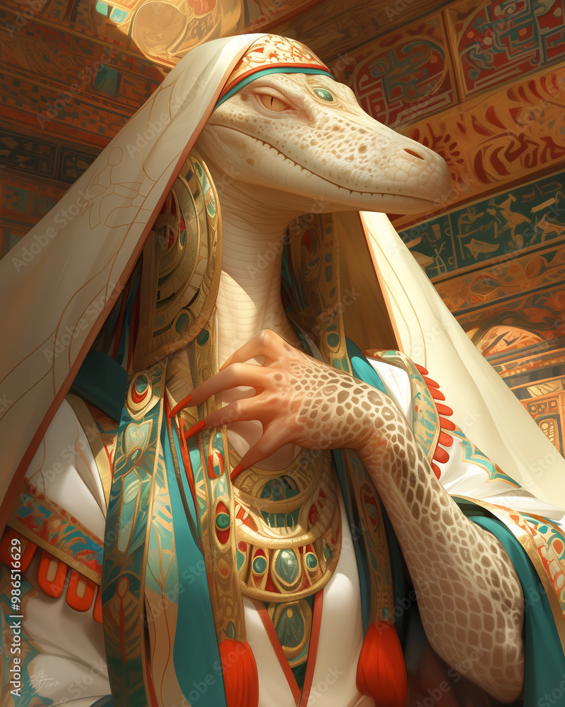 Sobek, the ancient Egyptian crocodile god poses gracefully amidst ...