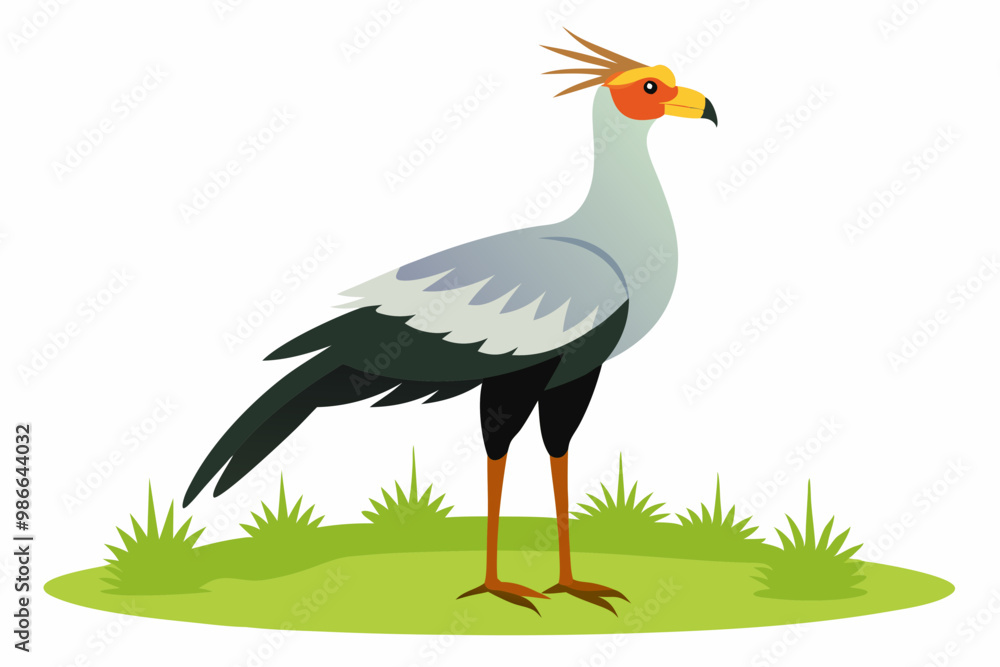 Detailed vector artwork of a Secretary Bird walking through the ...