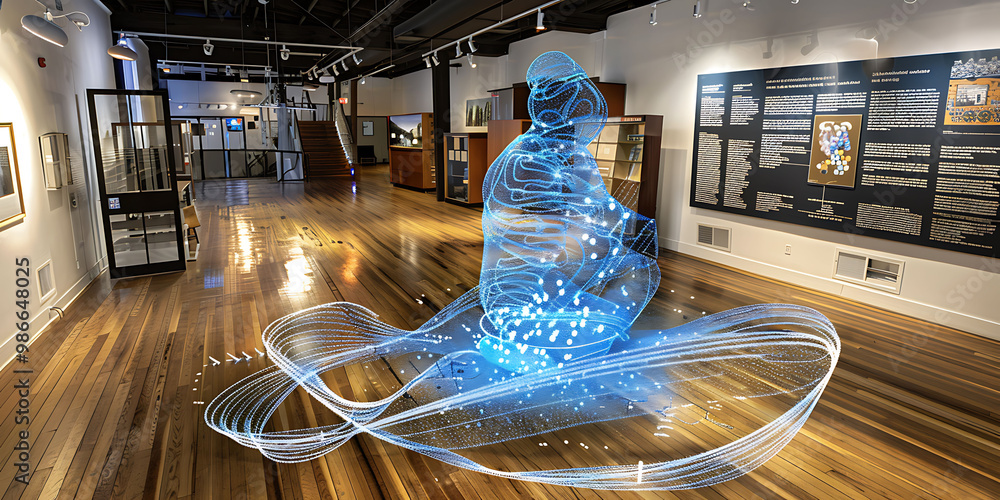 Augmented reality visuals overlaying empty room creating a floating ...