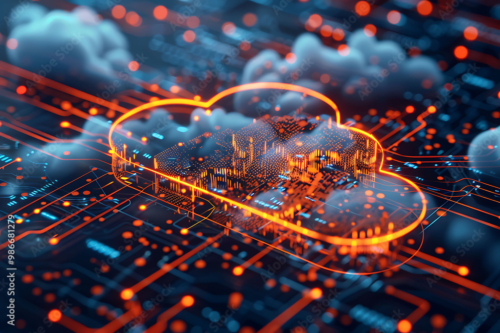 Abstract design visualizing predictive analytics cloud computing within cloud computing services ...