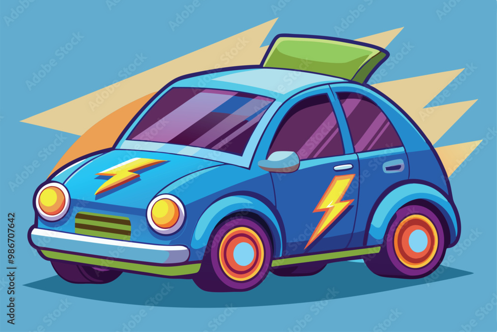 This illustration showcases a colorful electric car with a fun design ...
